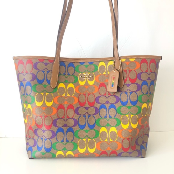 Coach | Bags | Coach City Tote Rainbow Signature Large Purse | Poshmark